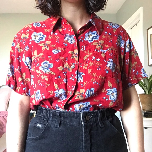 Vintage | Tops | Vintage Red Button Down | Poshmark